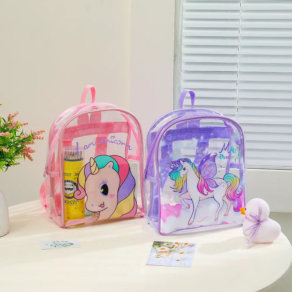 Unicorn PVC Transparent Backpack for Children Cartoon Cute Girls ...