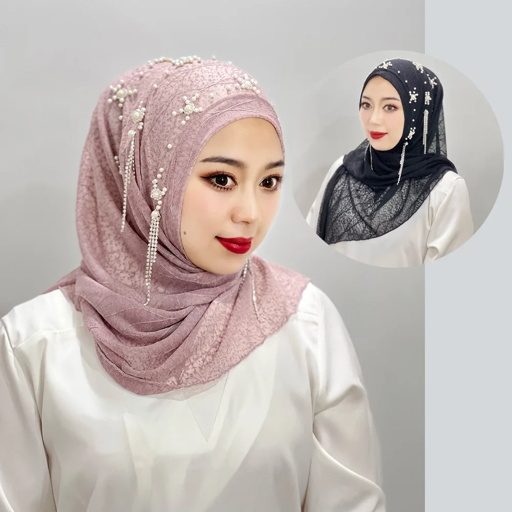 Islamic-Floral-Tassel-Hijab-Abaya-Hijab-Beaded-Leaves-Texture-Hijab ...