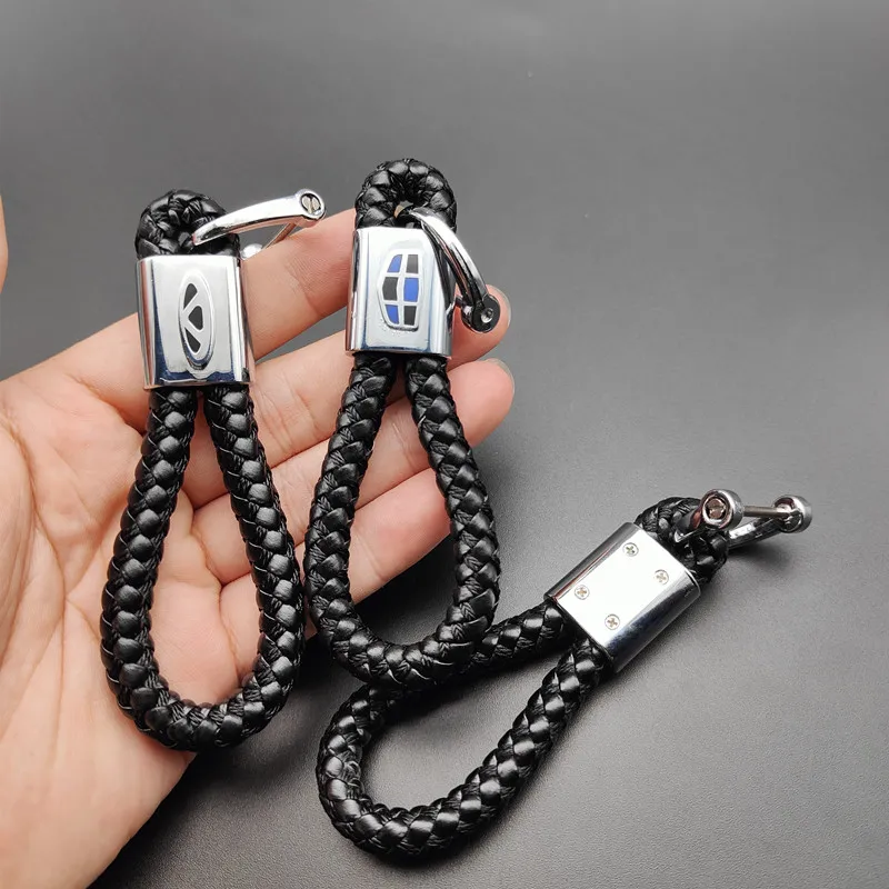 3D Metal+Leather Braided Woven Rope Keychain Key Chain Rings For Ford ...