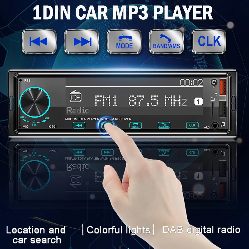 1 Din MP3 Car Player Bluetooth Car DAB Digital Radio 2.5D Touch Screen ...