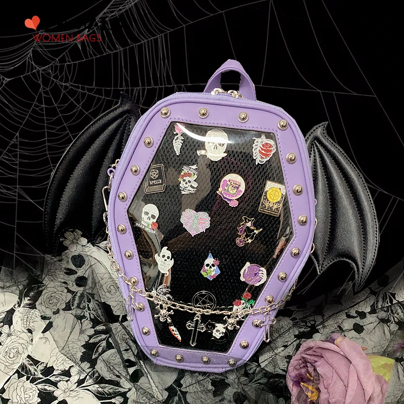 Bat Wings Coffin Ita Bag for Goth Pin Collector Women Shoulder Bag ...