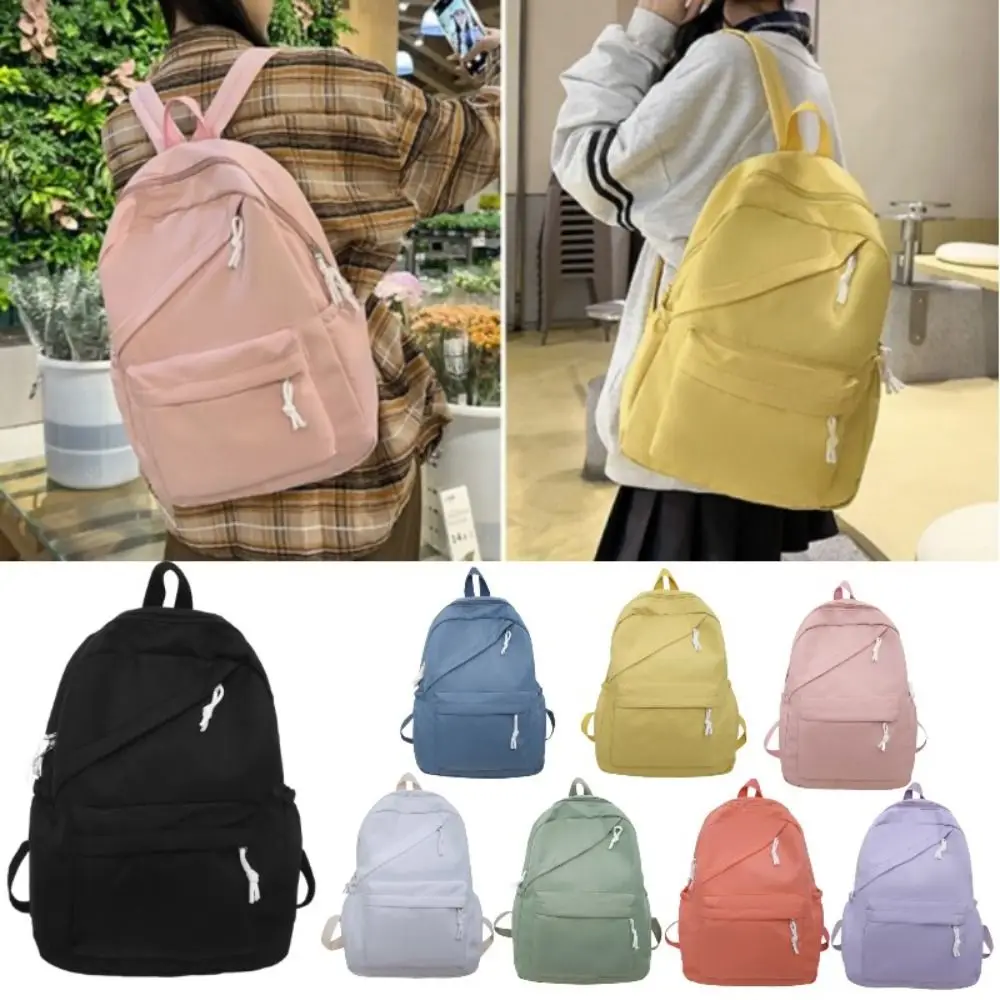 Solid color student schoolbag small fresh backpack female fashion ...