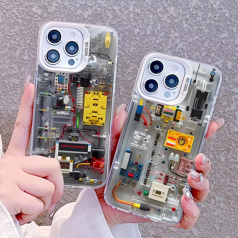 Circuit Board L-Legoes Silver IMD Case For iPhone 15 14 16 Pro Max Plus ...