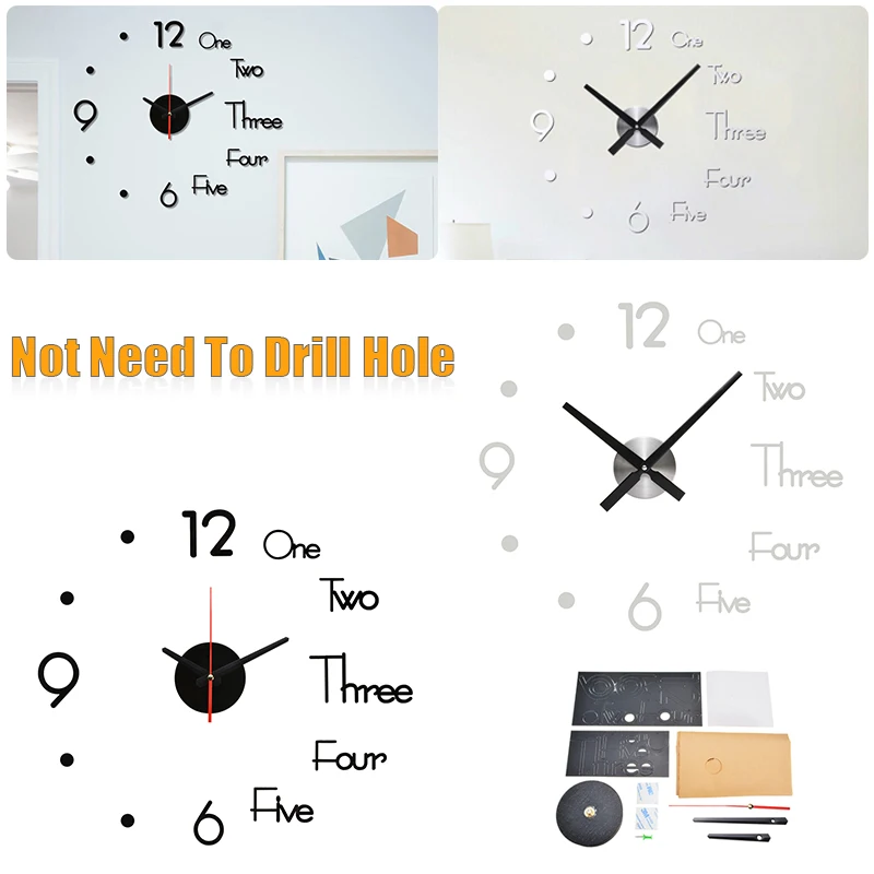 DIY-Wall-Quartz-Needle-Clock-Simple-Acrylic-Number-Wall-Clock-Anti-Hole ...