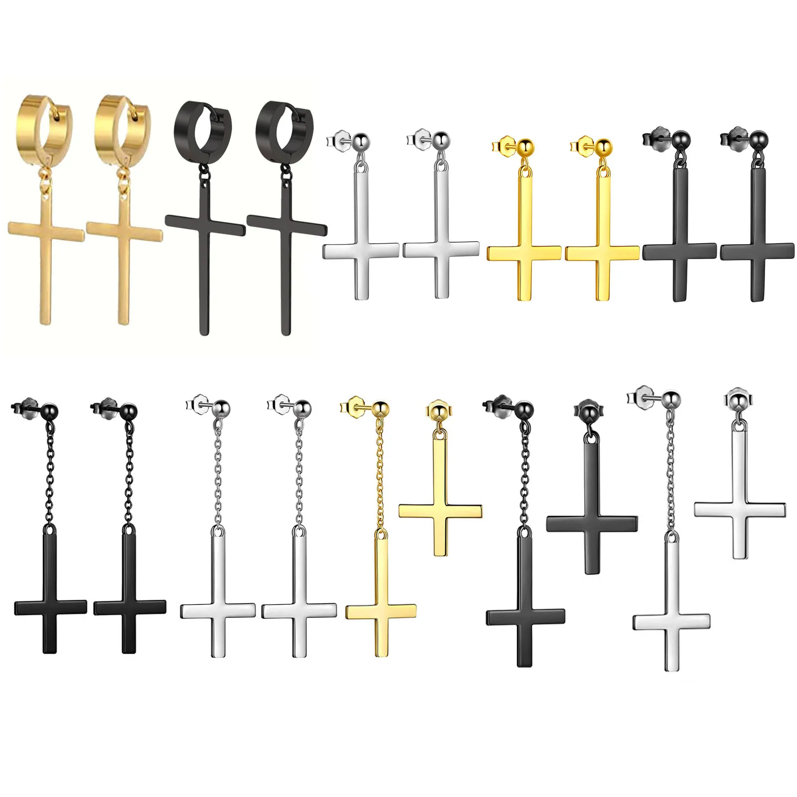 1 Pair Men Women Stainless Steel Inverted Upside Down Cross Earring ...