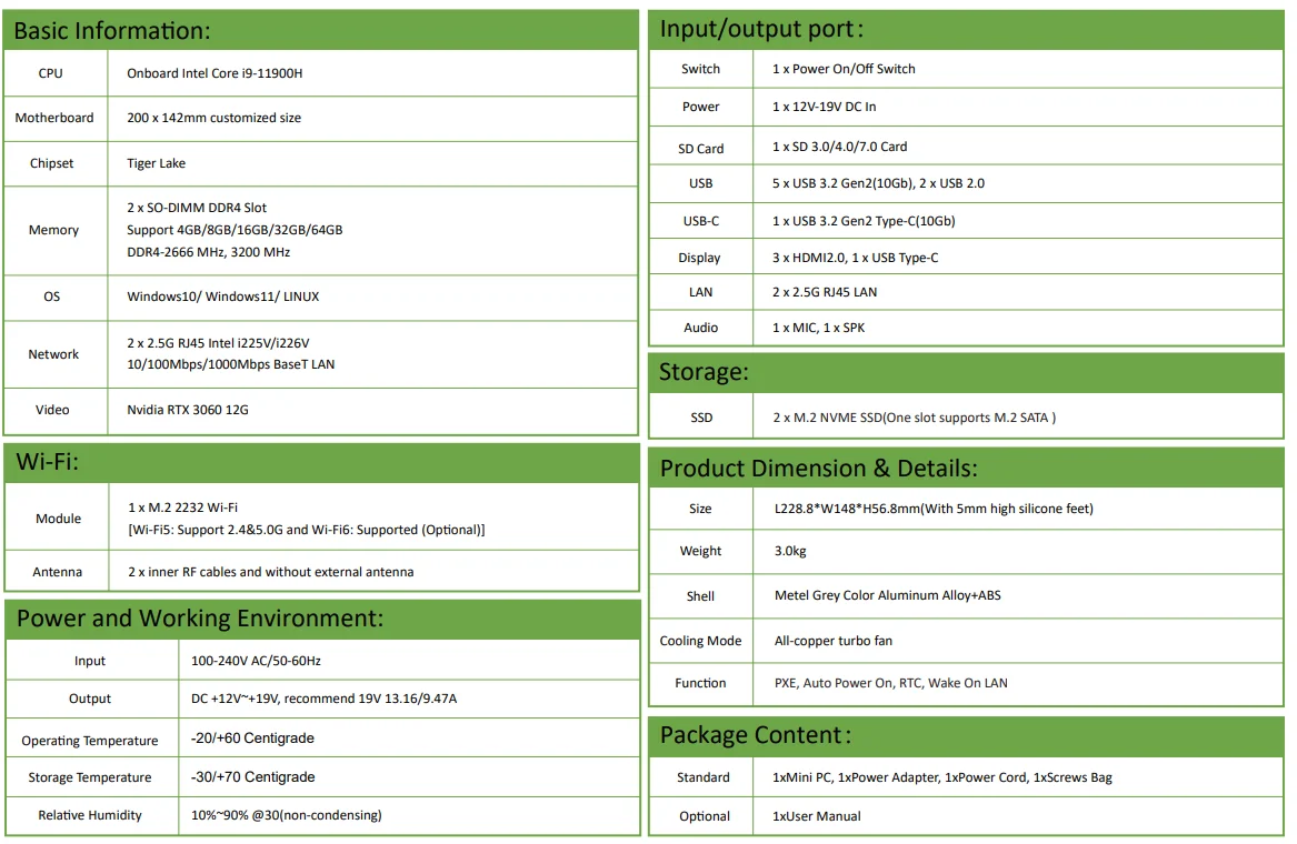 Eglobal New Gamer Mini PC i7 12700H i9 11900H NVIDIA RTX 3060 12G GDDR6 ...