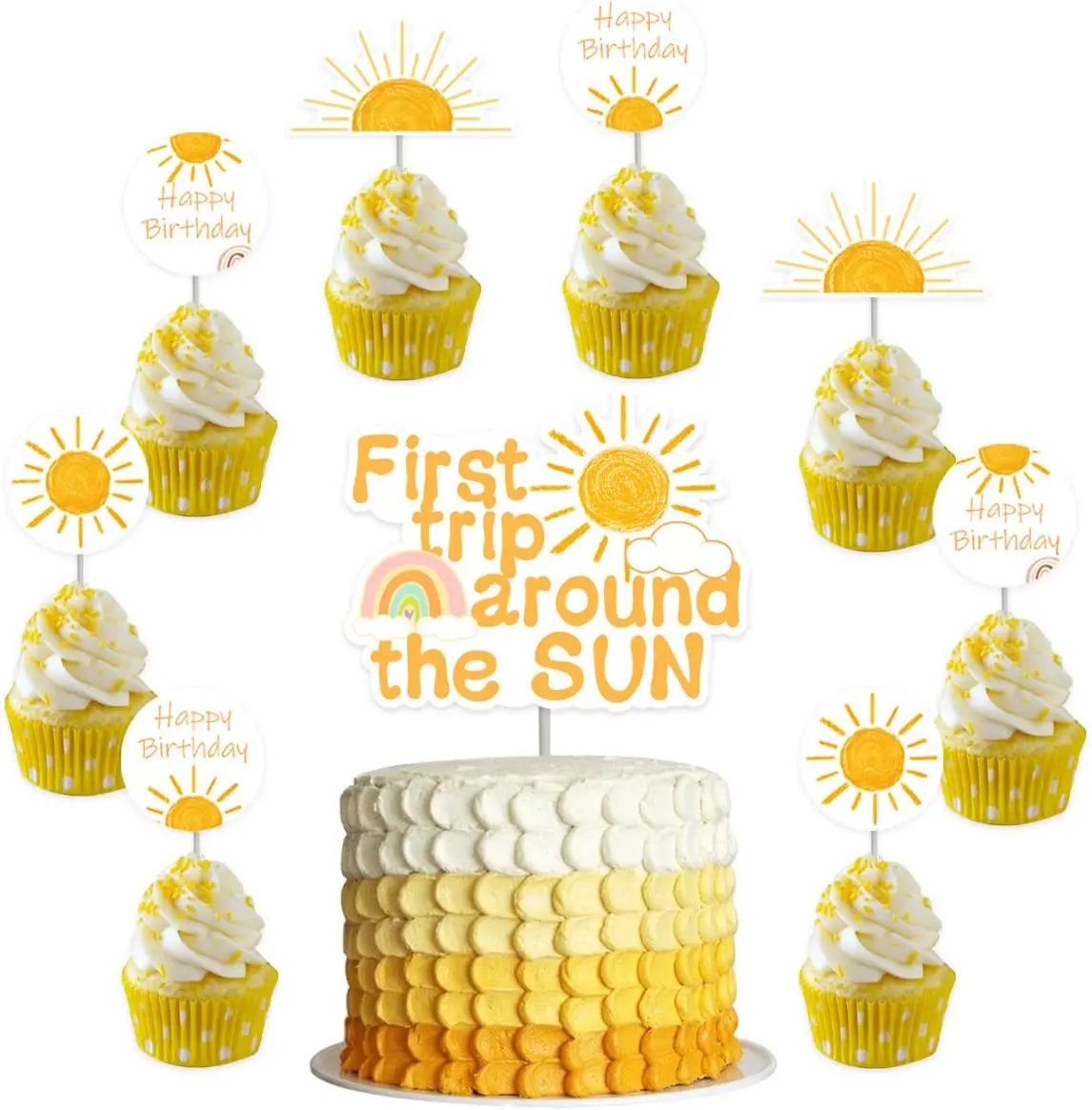 Funmemoir-First-Trip-Around-The-Sun-Cake-Topper-Sunshine-Cupcake ...