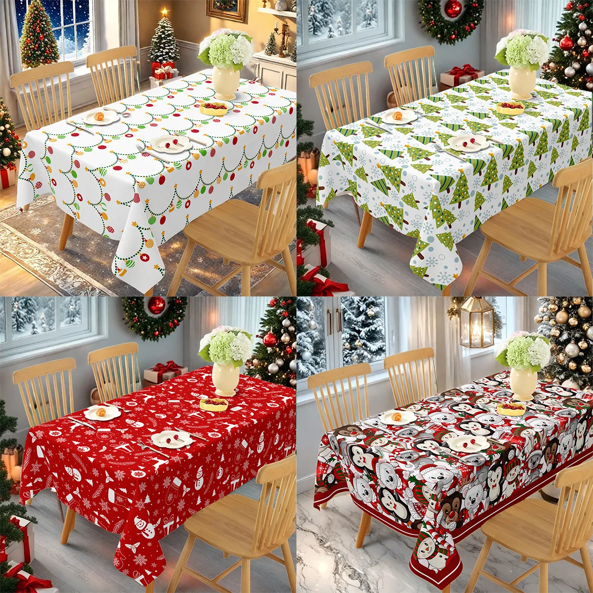 1pc 2026 Christmas Table Cloths Printed Waterproof Christmas Decoration ...