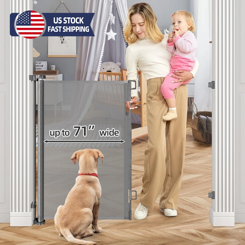 Retractable Baby Safe Doorways 71" Wide Baby Gate Child Safety Gate For ...