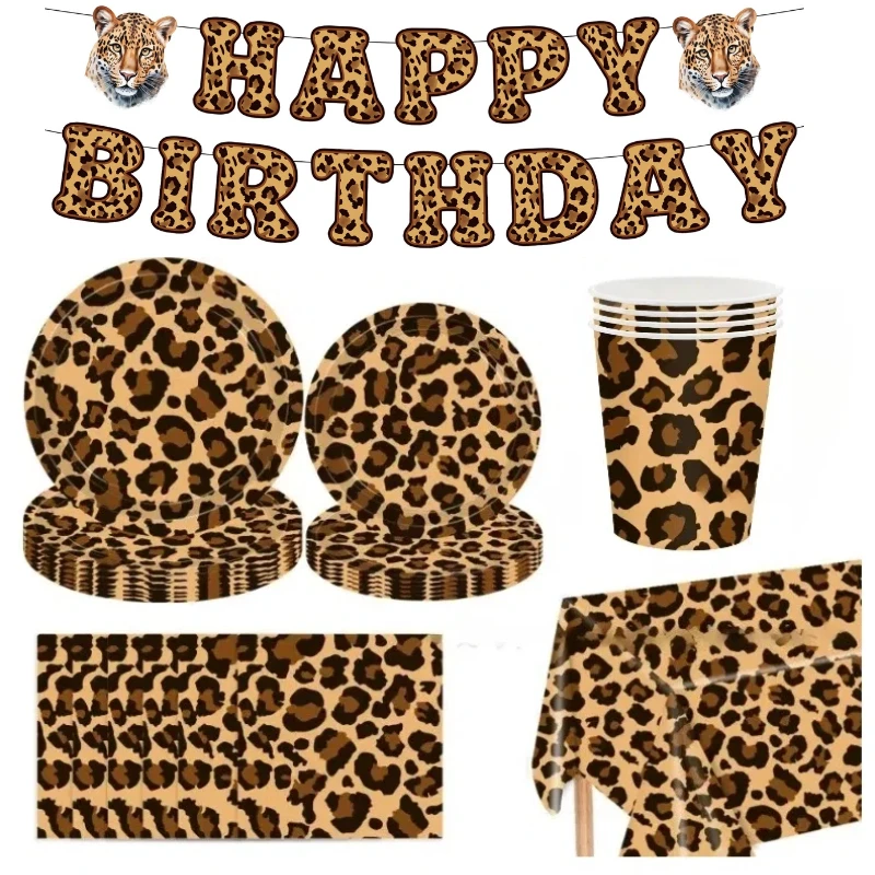 Leopard Print Disposable Party Tableware Cheetah Pattern Banner Paper ...