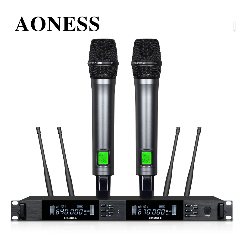 Professional-Wireless-Microphone-True-Diversity-U-band-FM-One-Drag-Two ...