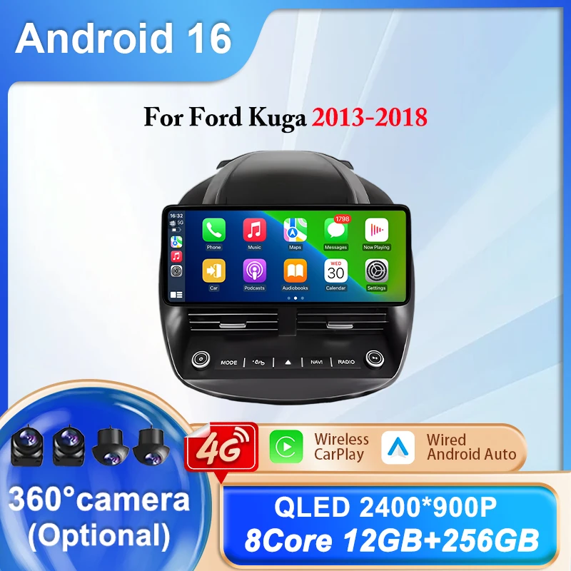 12.3 inch Wireless Carplay Android For Ford Kuga 2013 - 2018 Car Video ...