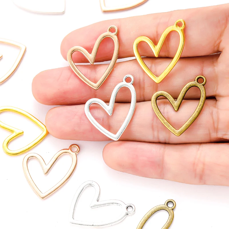 15pcs-5-Color-Oblique-Hollow-heart-shaped-Charm-for-Necklace-Keyring ...