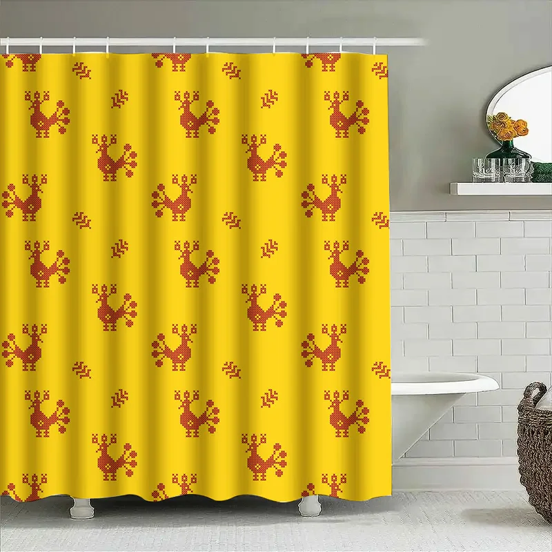 Vibrant Yellow Crochet Shower Curtain with Rustic Chicken Pattern: The ...