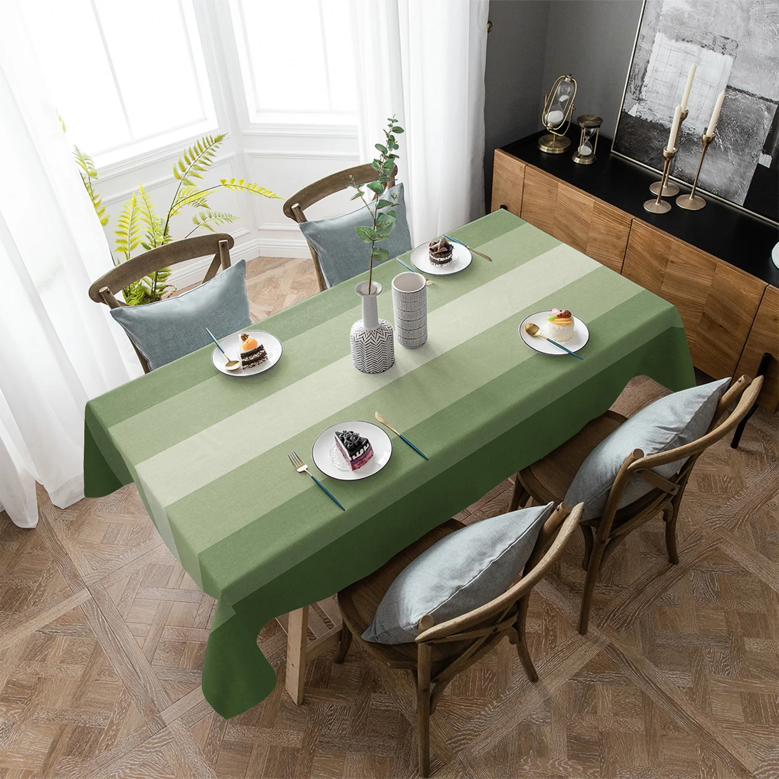 Sage-Green-Gradient-Stripe-Tablecloth-Waterproof-Dining-Table ...