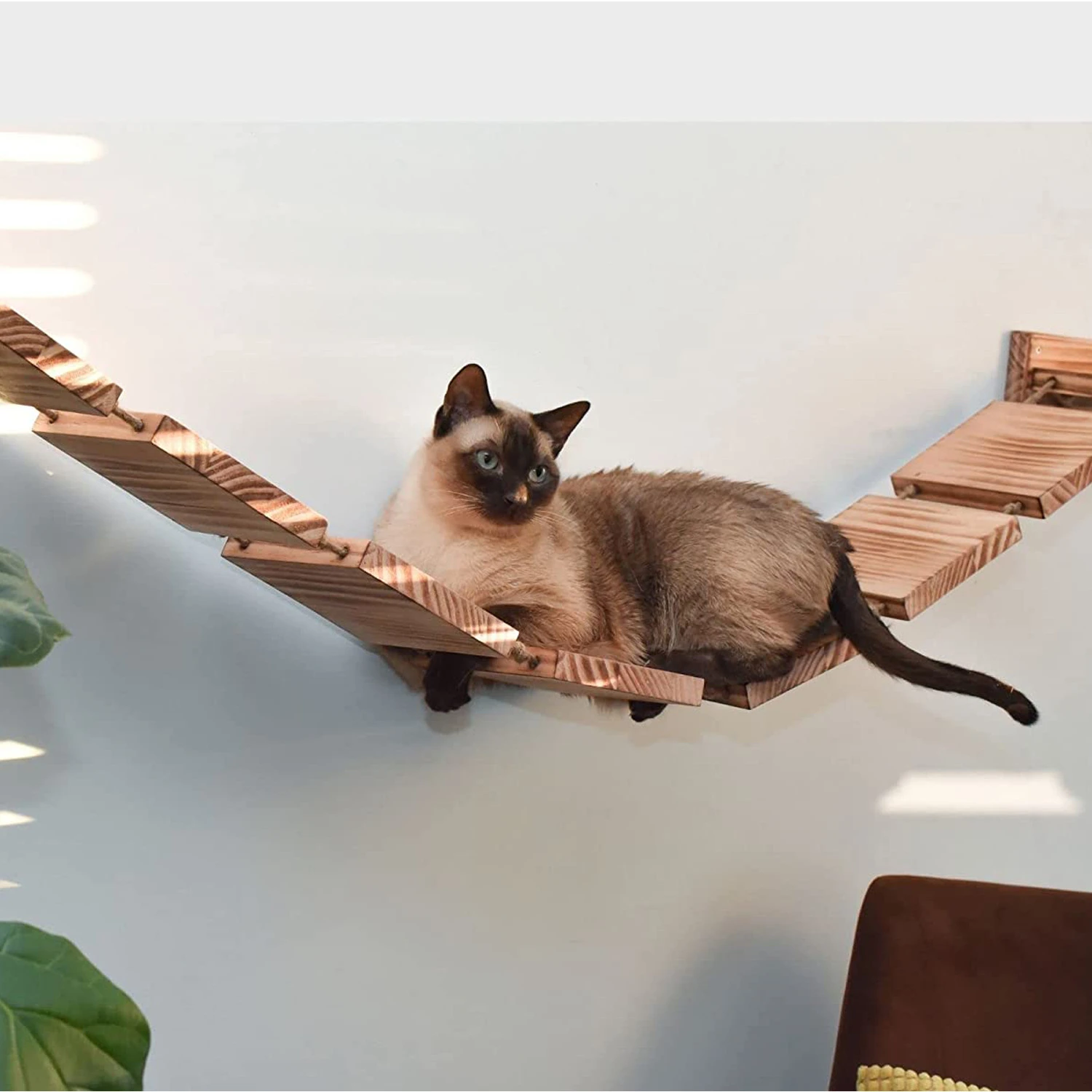 Natural solid wood pet toy hanging cat suspension bridge climbing ...