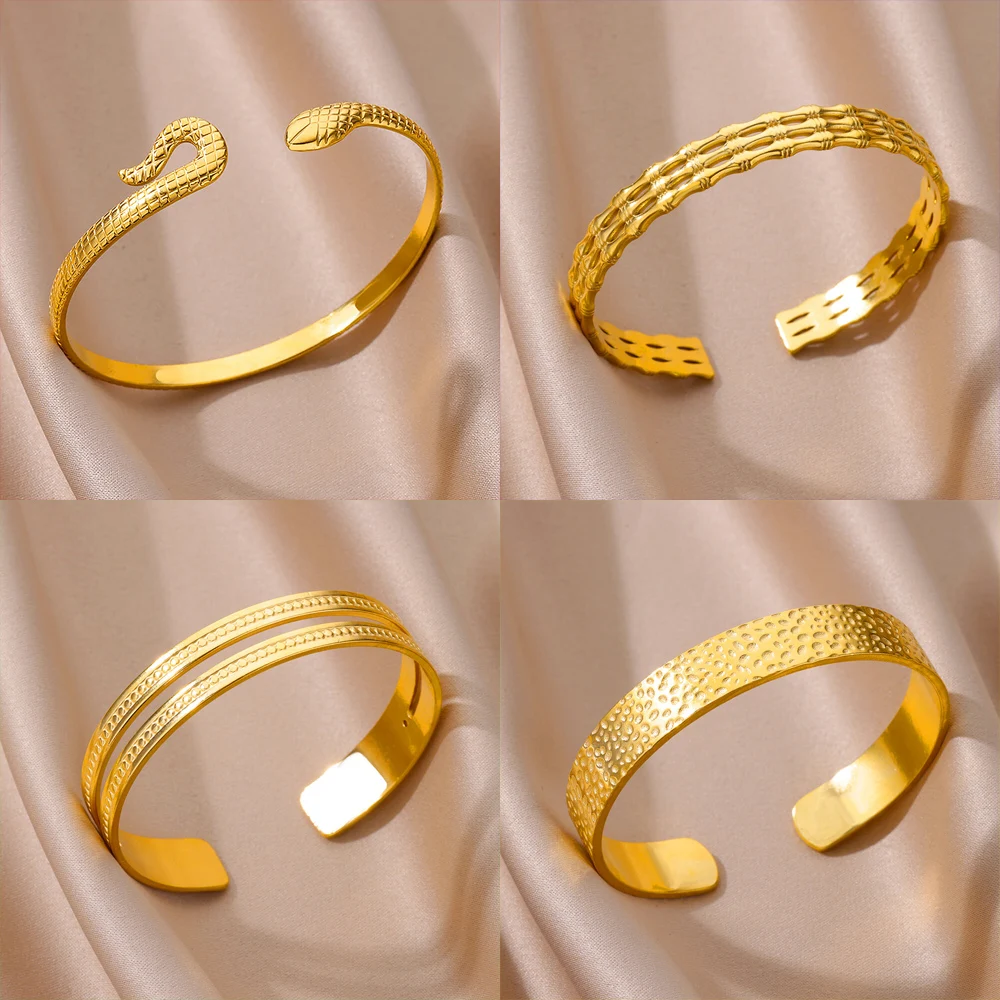 Pulsera-de-serpiente-para-mujer-brazalete-de-acero-inoxidable-de-Color ...