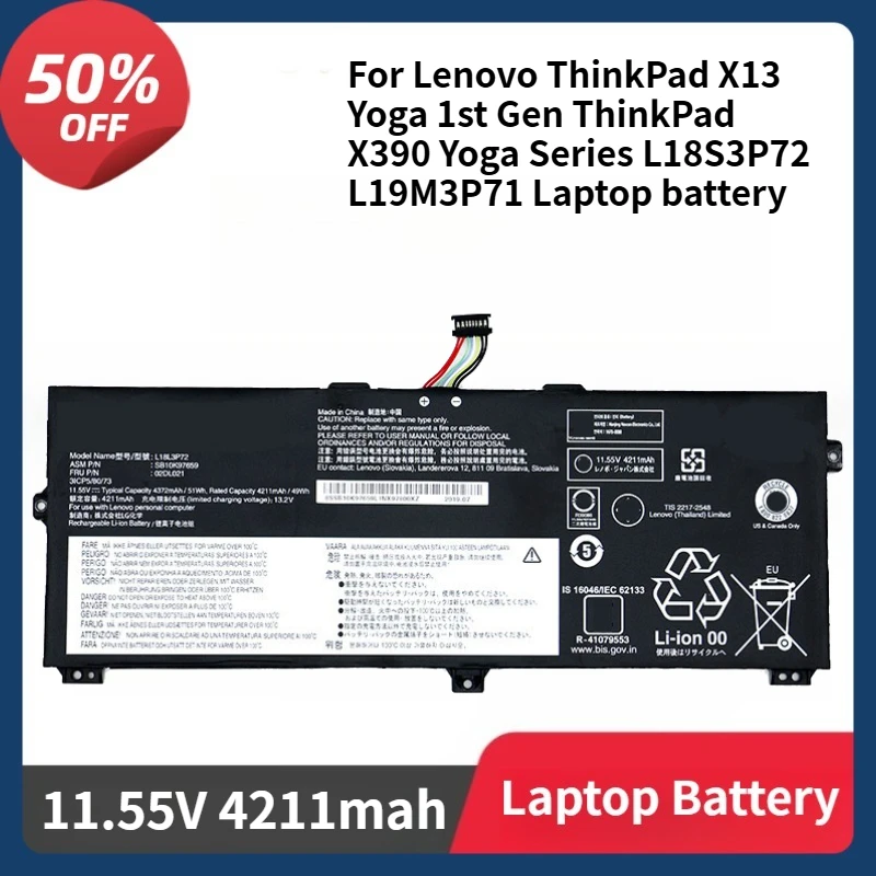 L18L3P72 L18M3P72 Battery For Lenovo ThinkPad X13 Yoga 1st Gen ThinkPad ...