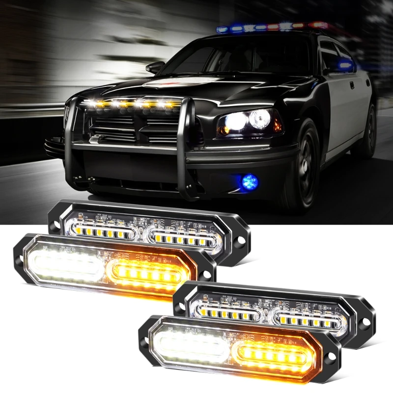 4Pcs-LED-Radiator-Grille-Lights-12-24V-Flashing-Mode-Warning-Light-Bar ...