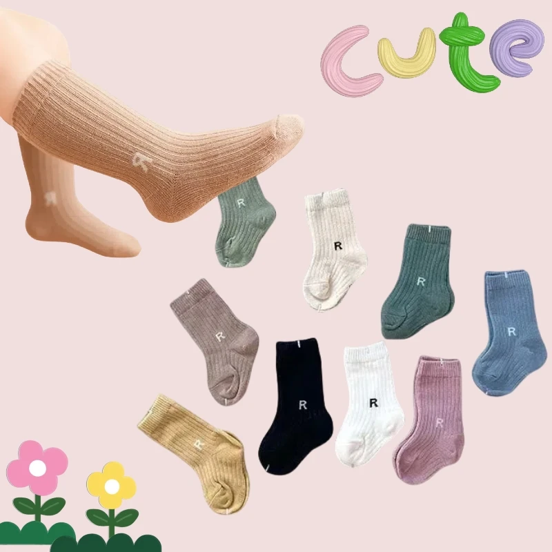 1-Pair-Baby-Sock-Korean-Simplicity-Solid-Color-Letter-R-Short-Sock-for ...