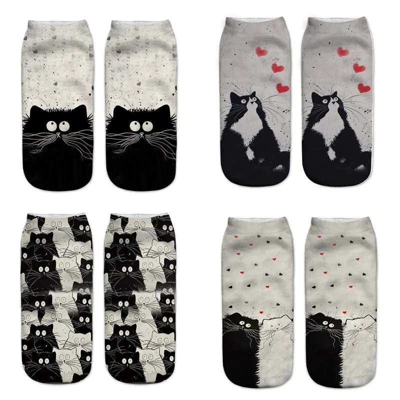 Funny Cat Socks Woman Cute Kawaii 3D Printed Cartoon Kitten Unisex ...