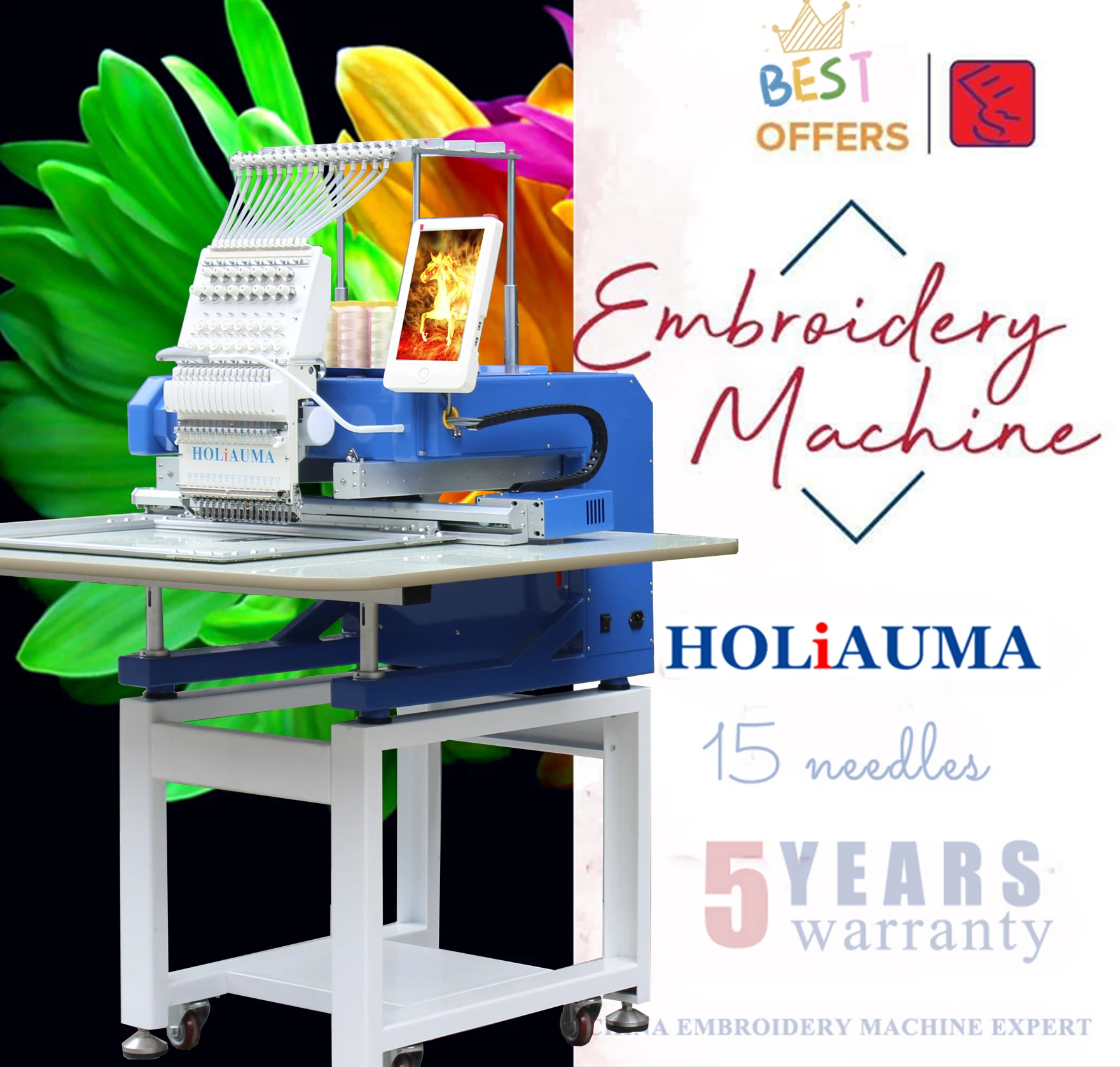 5-years-warranty-HOLiAUMA-HO1501N-1-Head-15-Needles-Computerized ...