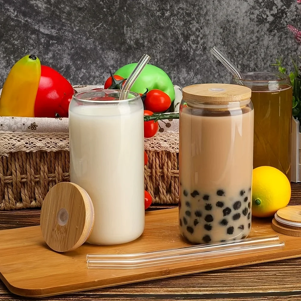 500ml round clear glass smoothie bottle with bamboo lid - Sokogala E ...