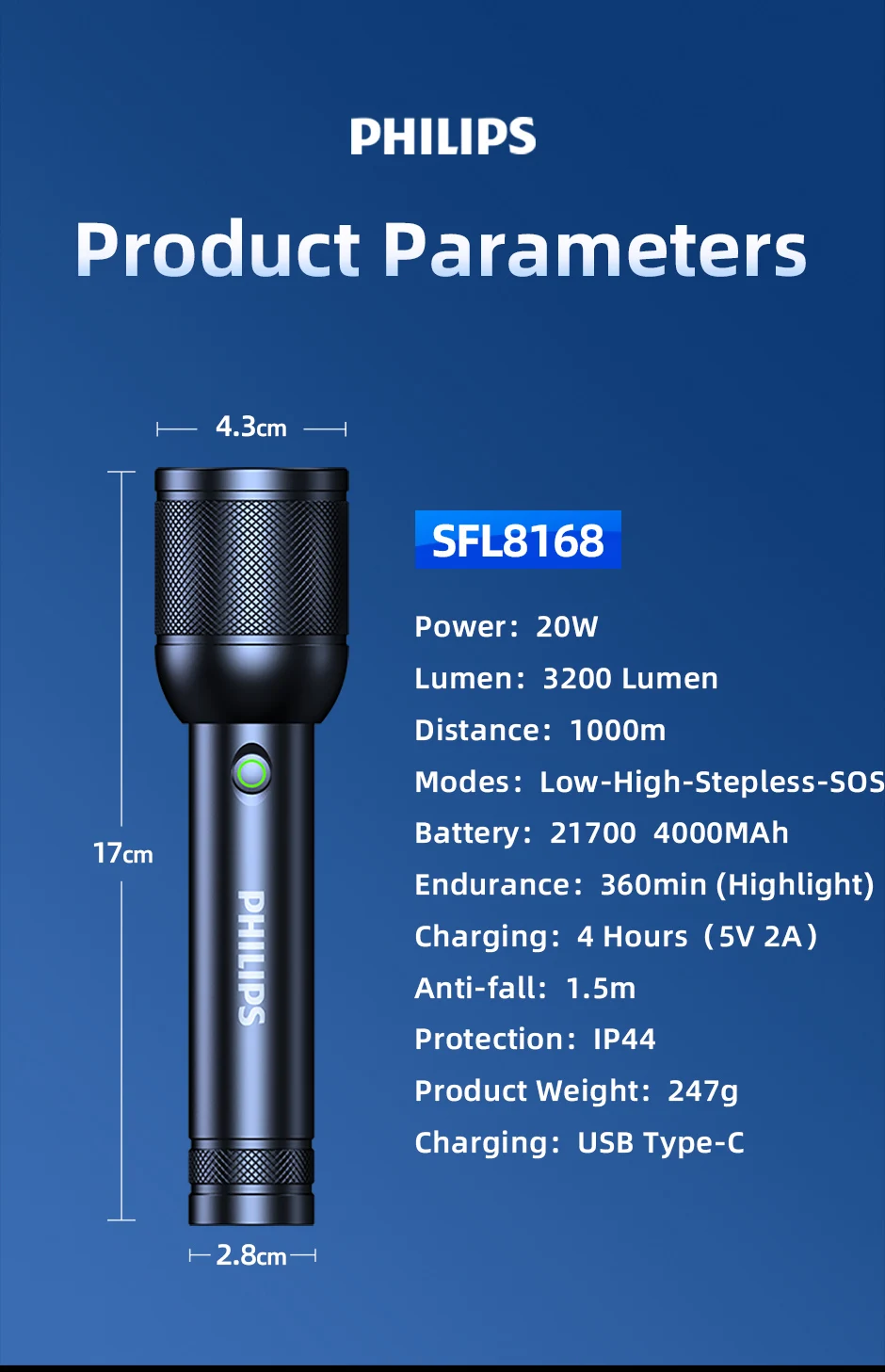 Philips SFL8168 3200 Lumen LED Flashlight (1000m) – Rechargeable ...