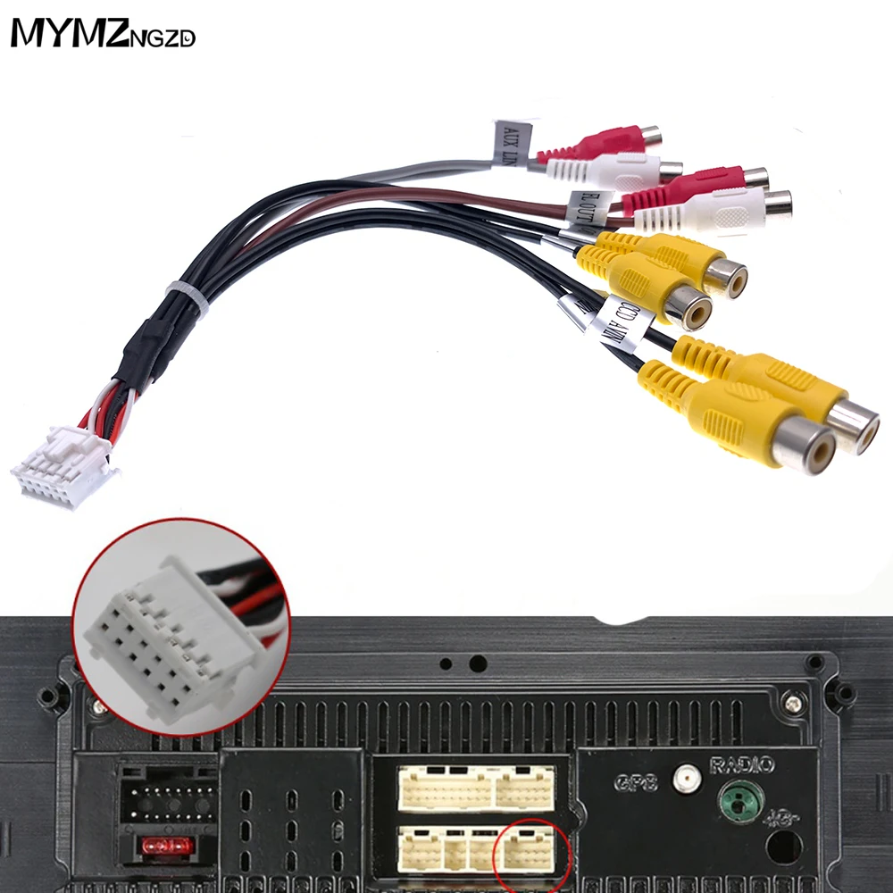 12 Pin Universal Car Radio RCA Audio Video Wire Harness CCD AUX AV IN ...