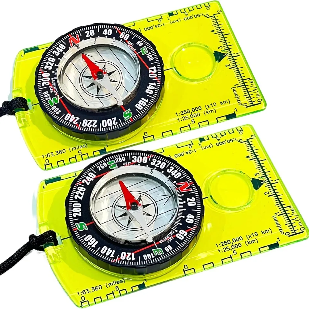 2 Pcs Set Survival Compass Hiking Military Grade Waterproof Map Ruler ...