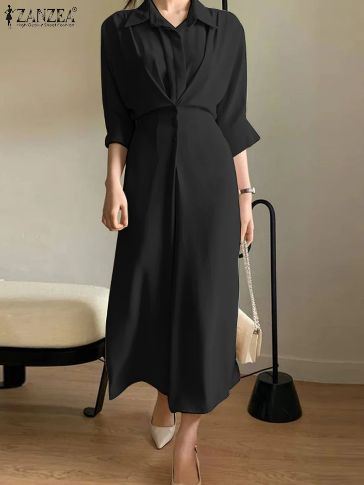 ZANZEA-Women-Long-Shirt-Dress-Elegant-3-4-Sleeve-Office-Robe-2023 ...