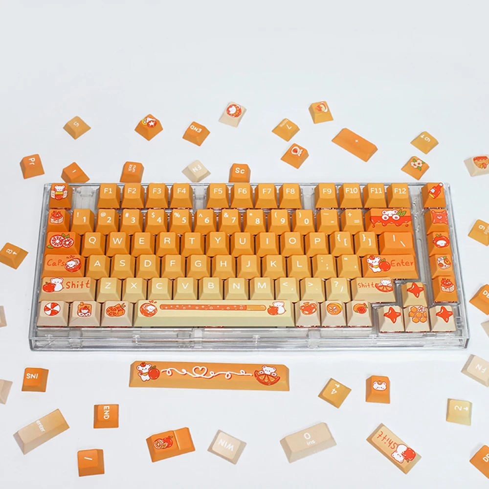 132-Keys-Orange-Bears-Pattern-PBT-Keycap-Cherry-Profile-Color-Cute-Key ...