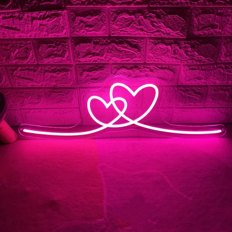 Double Heart Neon Sign LED Neon Light Bedroom Home Wall Decor Wedding ...