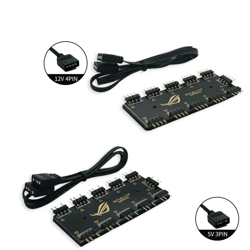 12V 4pin RGB 5V 3 Pin ARGB Cable Splitter Hub Case W/ Tape & Extension ...
