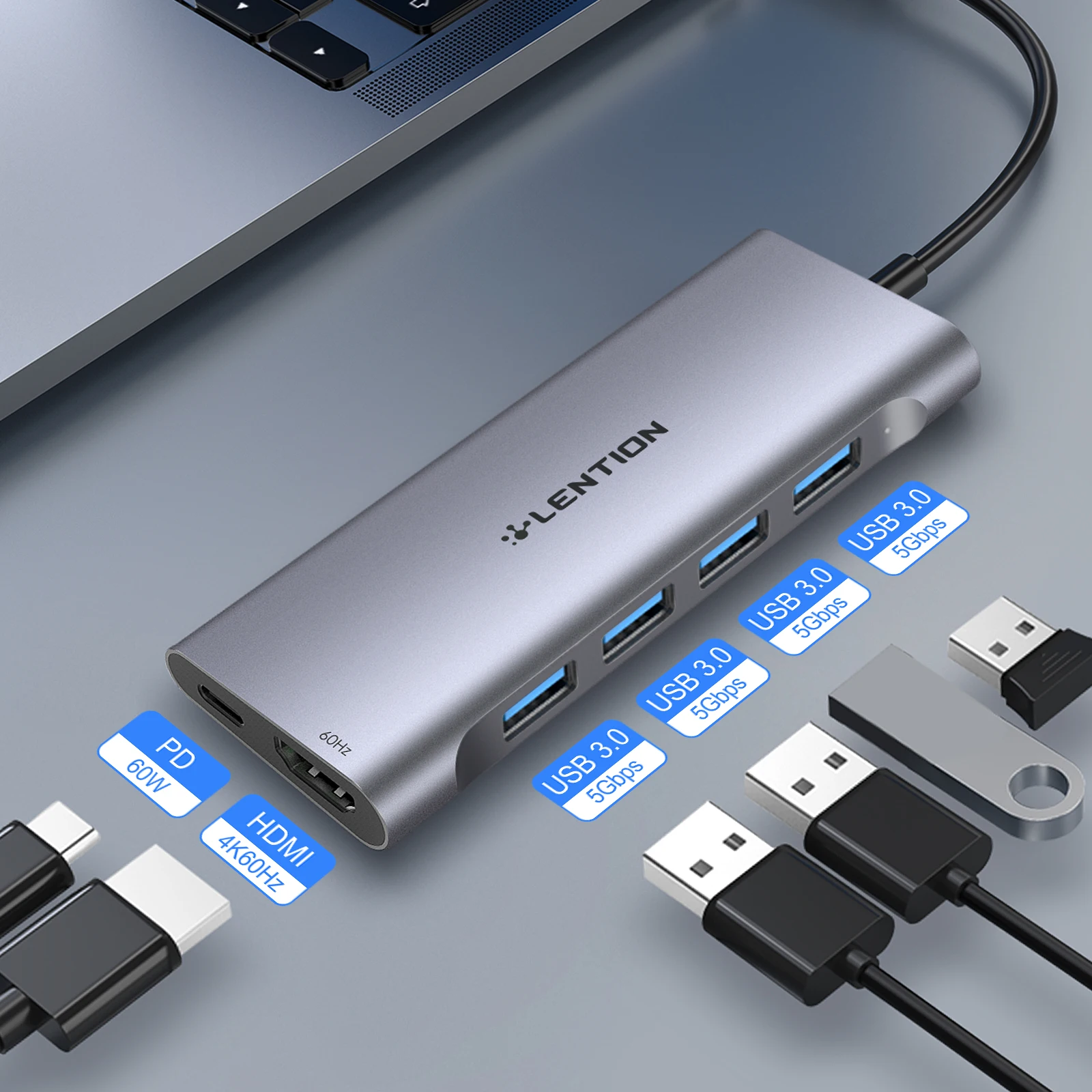 LENTION-USB-C-Hub-4K-60Hz-30Hz-HDMI-USB-A-3-0-PD60W-Multiport-Adapter ...