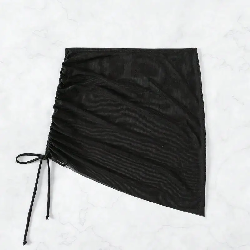 Women Sexy Split Breathable Mesh Drawstring Cover Ups Summer Black ...