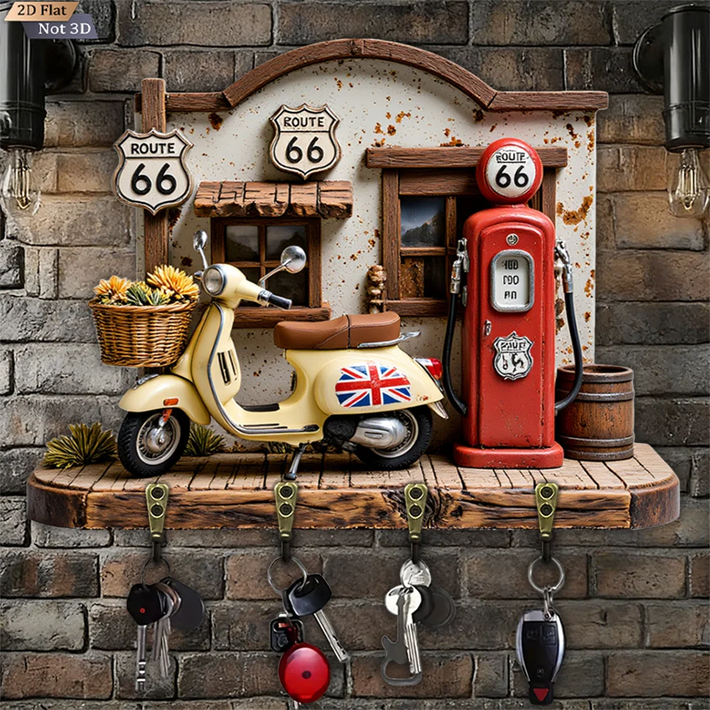 2D Flat, 1pc, Retro Route 66 Key Hook, Wooden Multifunctional Home and ...