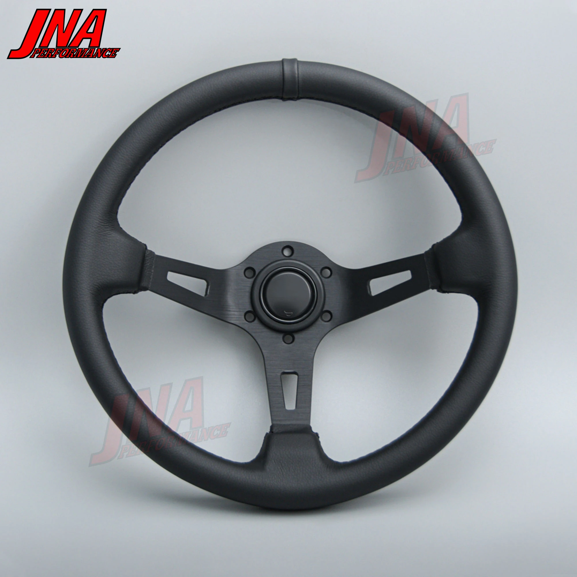 Black-Edition-Leather-Steering-Wheel-JDM-Modified-Car-Racing-Sports ...