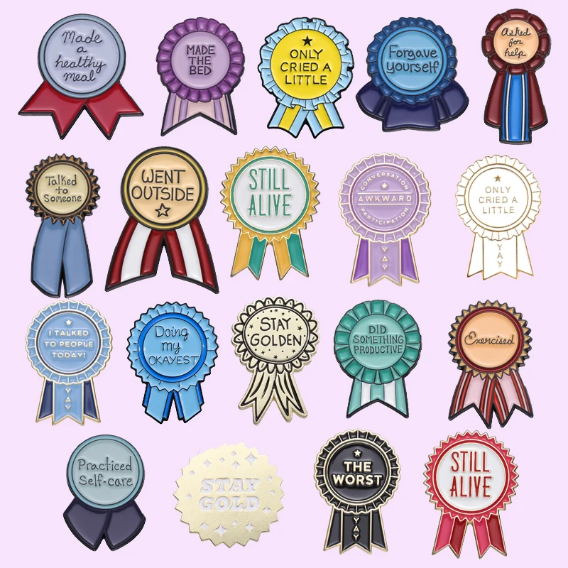 Creative-Medal-Shaped-Enamel-Pins-Mental-Health-Positive-Words-Lapel ...