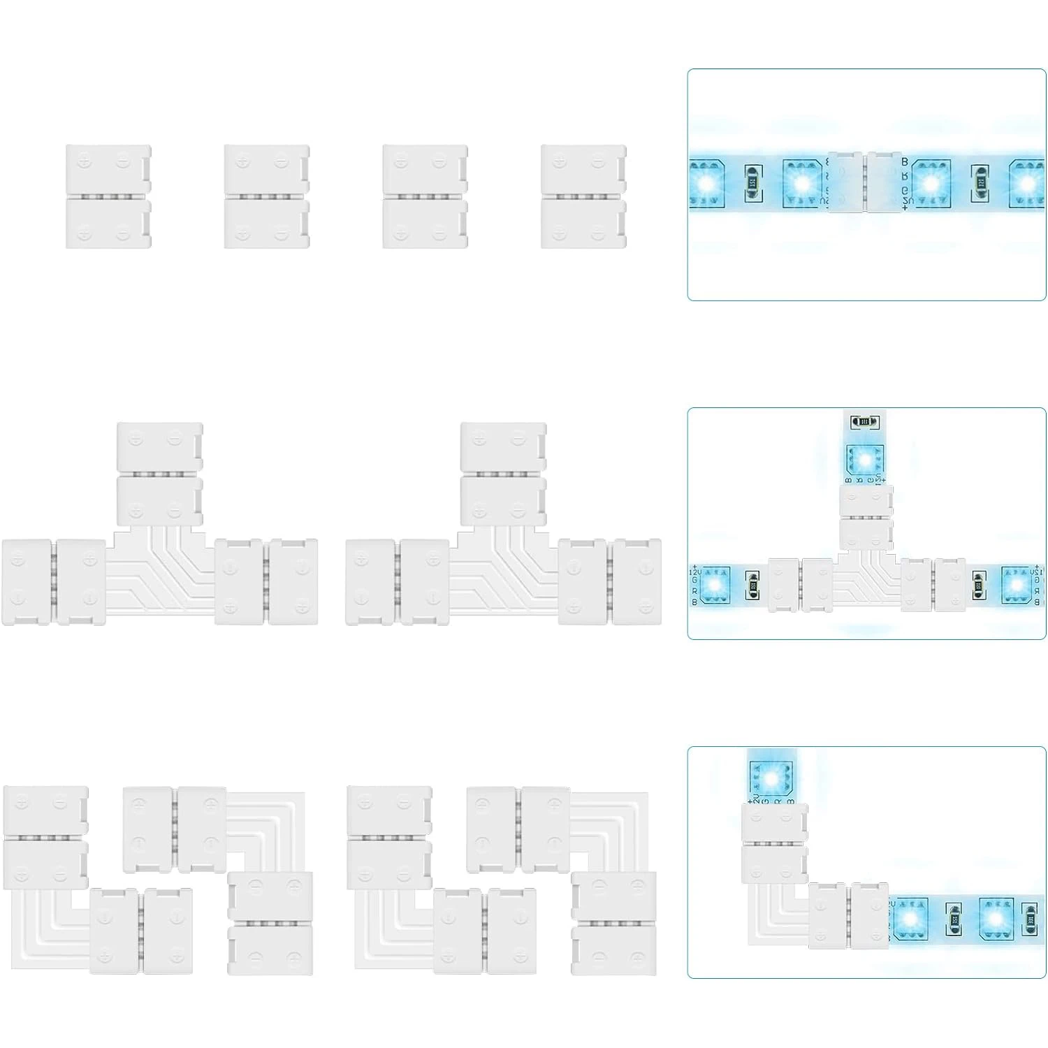 10pcs-I-L-T-Cross-Shape-Solderless-Snap-Down-4Pin-Conductor-LED-Strip ...