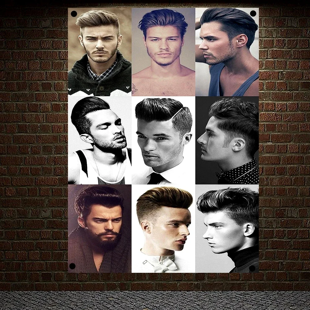 The-Classic-Pompadour-Haircut-with-Beard-Posters-Wall-Sticker-Tapestry ...