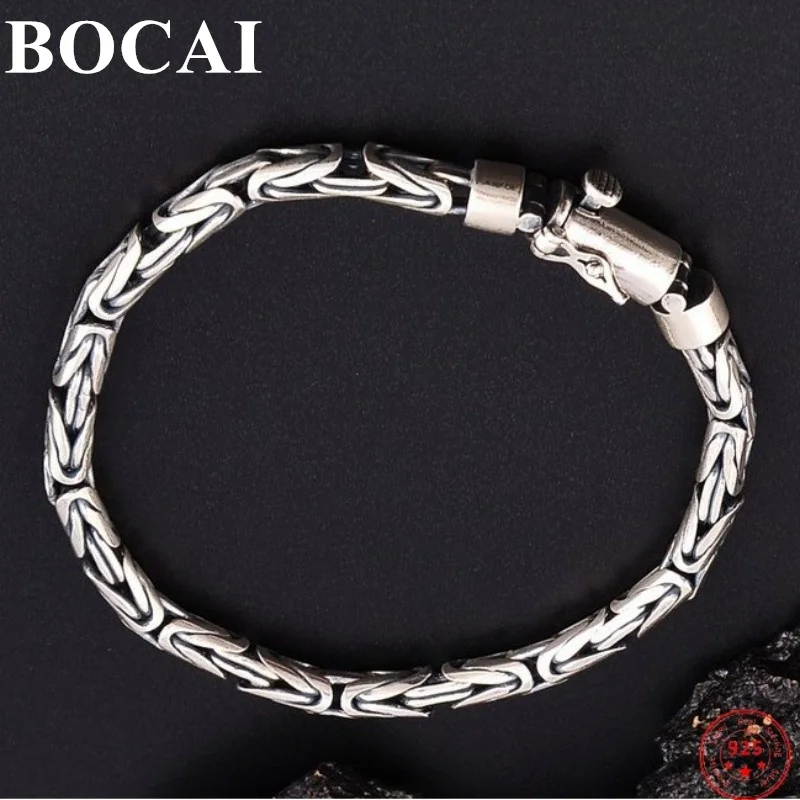 BOCAI S925 Sterling Silver Bracelet Popular Fashion Trendy Mens and Womens Woven Twist Hand ...