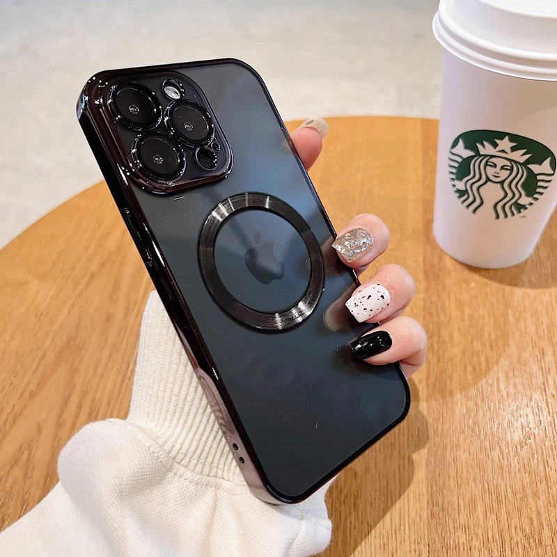 럭셔리 도금 클리어 로고 홀 충격 방지 휴대폰 케이스, 렌즈 보호 커버, 아이폰 11 12 13 14 프로 맥스 미니 XR X XS 7 8 플러스| | - AliExpress