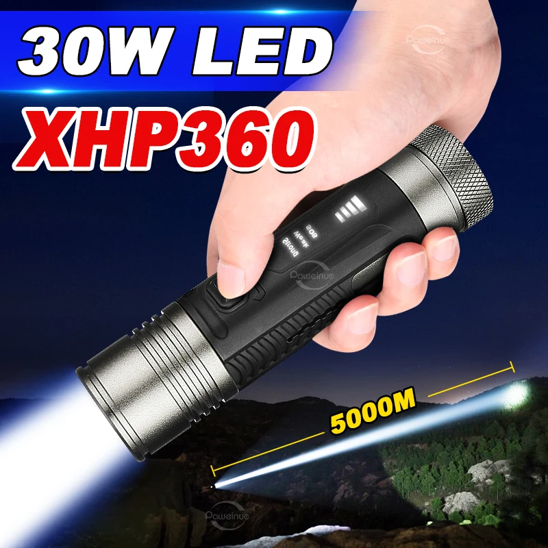 Linterna LED superbrillante de 3000W, recargable por Usb, XHP360 ...