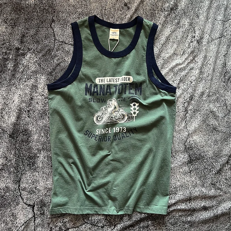 Amekaji Summer Retro Printed Basketball Loose Sleeveless T-shirt Tank ...