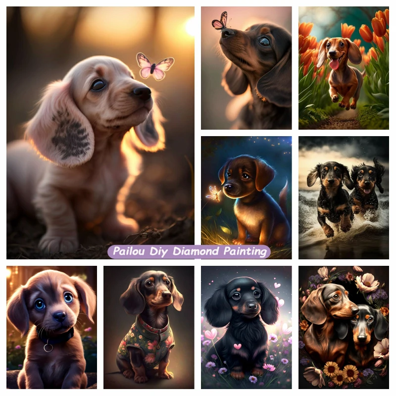 Super-Cute-Baby-Dachshund-Puppy-And-A-Pink-Butterfly-Diamond-Painting ...