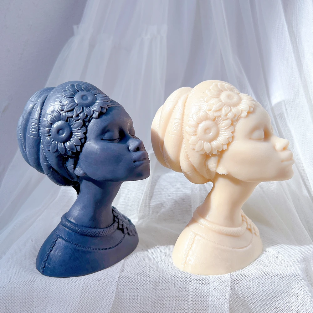 Afro Women Bust Statue Candle Silicone Mould African Female Figures ...
