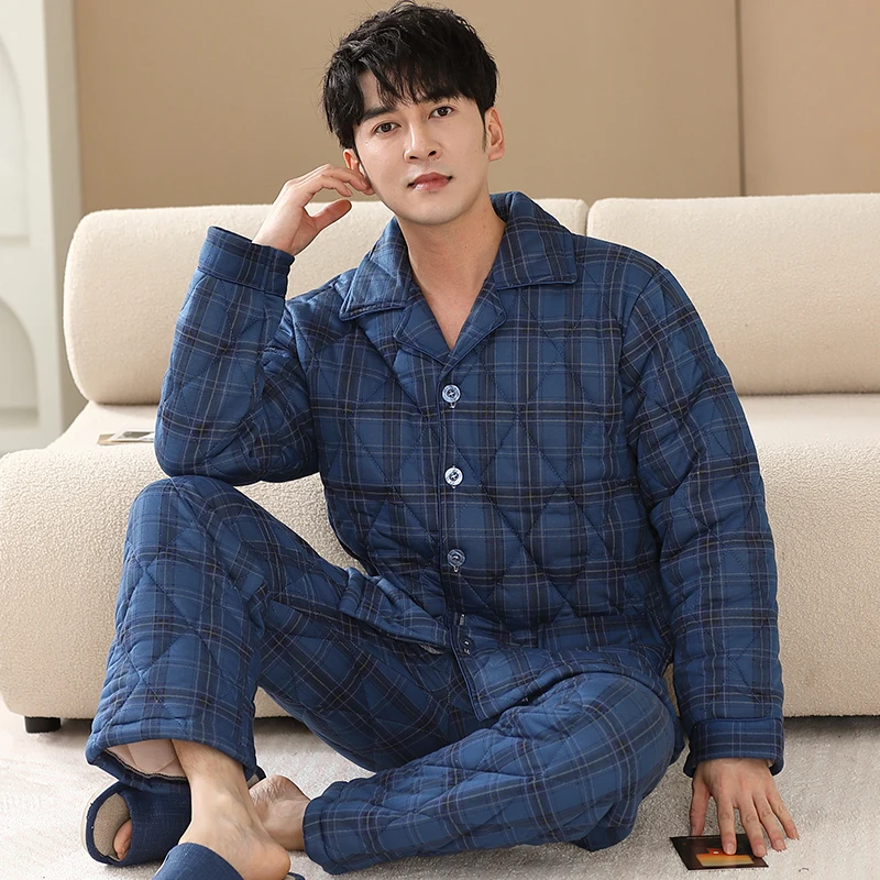 Winter Thick Warm Pajamas Homme Clip Cotton Sleepwewar Suits Men ...
