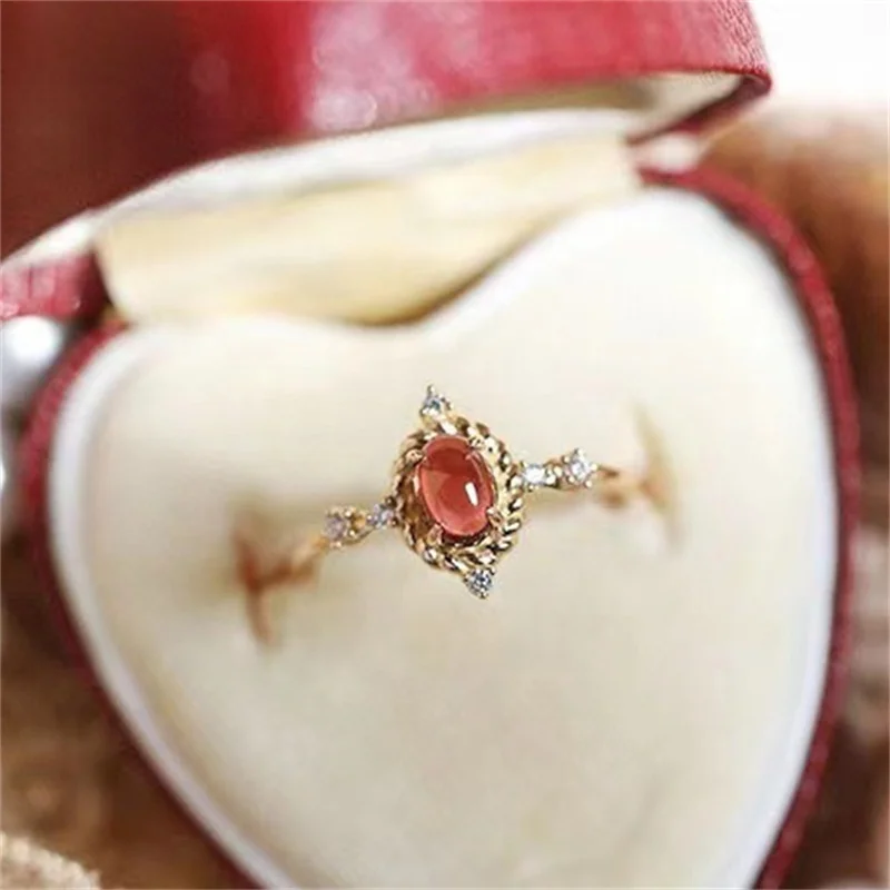 Oval-Red-Stone-Thin-Rings-For-Women-Antique-Gold-Color-Adjustable ...