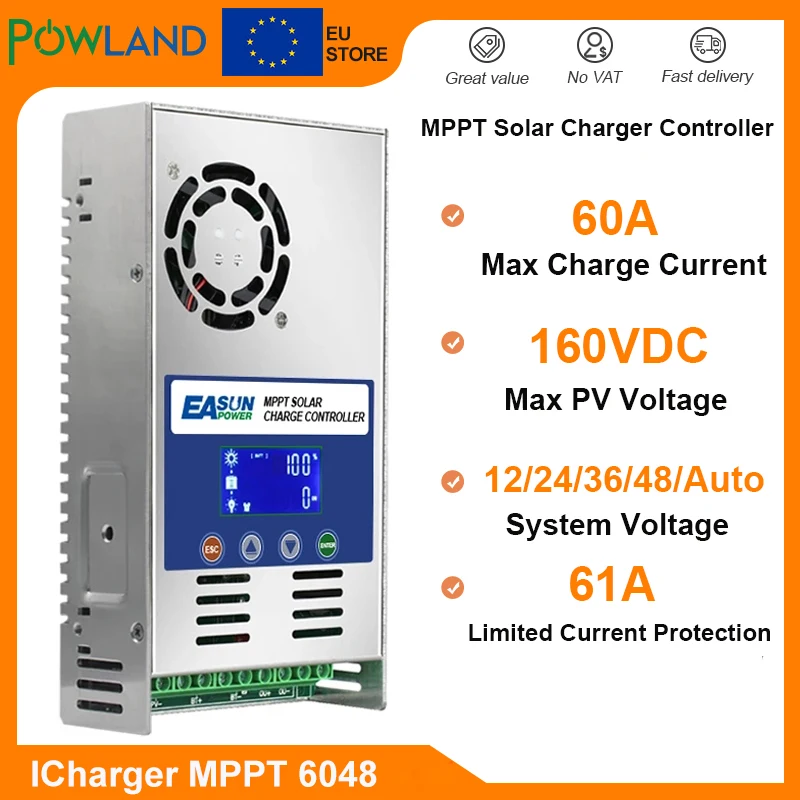 Mppt 60a Solar Charger Controller And Discharge Controller Lcd 12v 24v 36v 48v Auto For Max Pv ...
